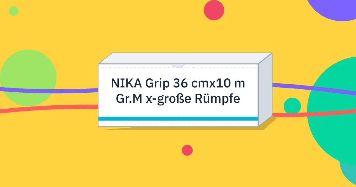 Symbolbild: Packung mit der Aufschrift NIKA Grip 36 cmx10 m Gr.M x-große Rümpfe (PZN 18171765) – Verfügbarkeit und Bezug in Apotheken in Frankfurt am Main