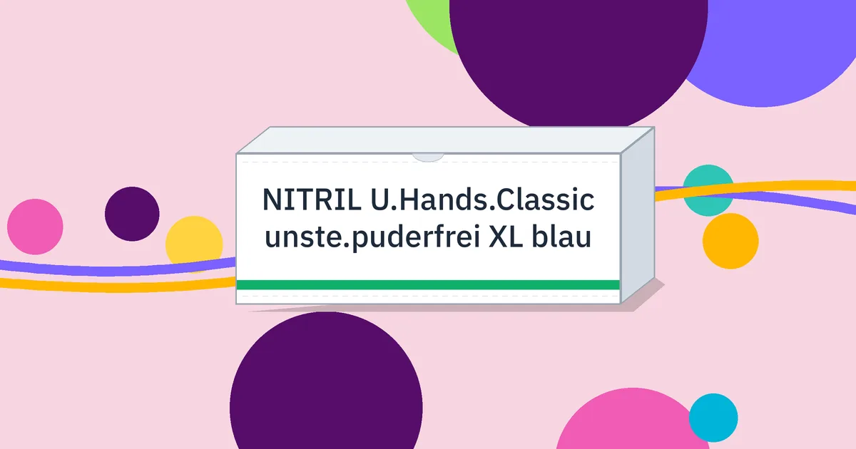 Symbolbild: Packung mit der Aufschrift NITRIL U.Hands.Classic unste.puderfrei XL blau (PZN 11540343) – Verfügbarkeit und Bezug in Apotheken in Frankfurt am Main