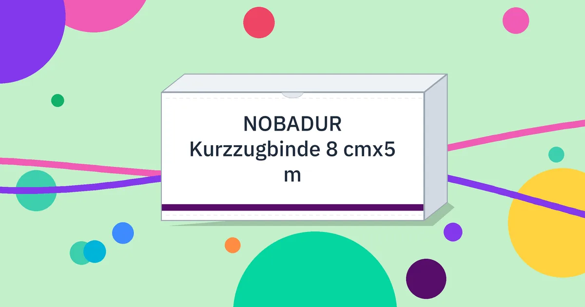 Symbolbild: Packung mit der Aufschrift NOBADUR Kurzzugbinde 8 cmx5 m (PZN 01410958) – Verfügbarkeit und Bezug in Apotheken in Frankfurt am Main