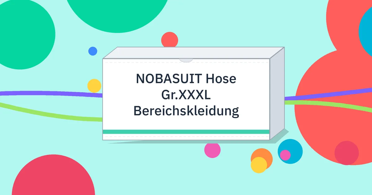 Symbolbild: Packung mit der Aufschrift NOBASUIT Hose Gr.XXXL Bereichskleidung (PZN 17376241) – Verfügbarkeit und Bezug in Apotheken in Frankfurt am Main