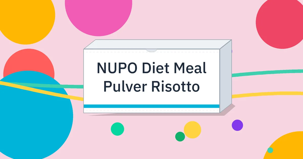Symbolbild: Packung mit der Aufschrift NUPO Diet Meal Pulver Risotto (PZN 20894821) – Verfügbarkeit und Bezug in Apotheken in Frankfurt am Main