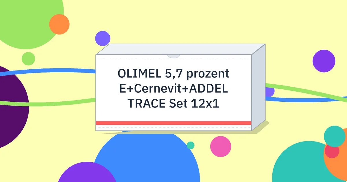 Symbolbild: Packung mit der Aufschrift OLIMEL 5,7 prozent E+Cernevit+ADDEL TRACE Set 12x1 (PZN 15308703) – Verfügbarkeit und Bezug in Apotheken in Frankfurt am Main