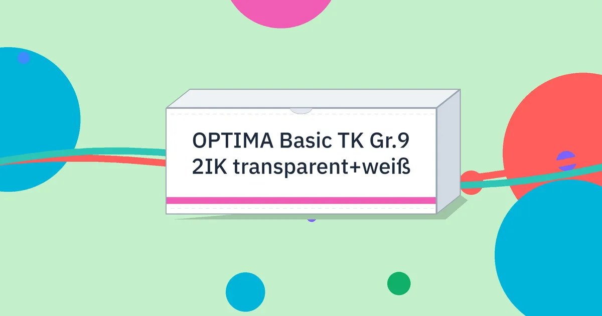 Symbolbild: Packung mit der Aufschrift OPTIMA Basic TK Gr.9 2IK transparent+weiß (PZN 10287706) – Verfügbarkeit und Bezug in Apotheken in Frankfurt am Main