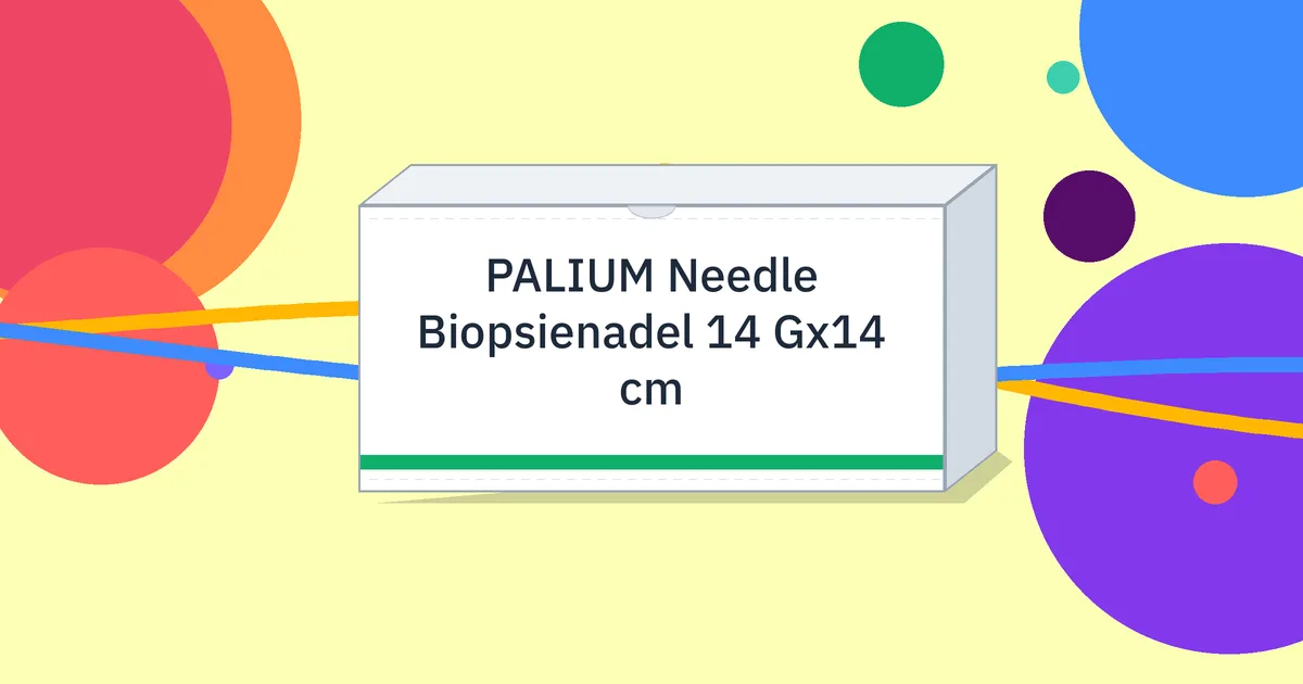 Symbolbild: Packung mit der Aufschrift PALIUM Needle Biopsienadel 14 Gx14 cm (PZN 16946883) – Verfügbarkeit und Bezug in Apotheken in Frankfurt am Main