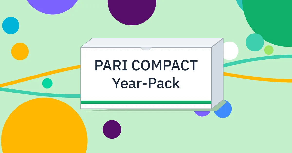 Symbolbild: Packung mit der Aufschrift PARI COMPACT Year-Pack (PZN 09285375) – Verfügbarkeit und Bezug in Apotheken in Frankfurt am Main
