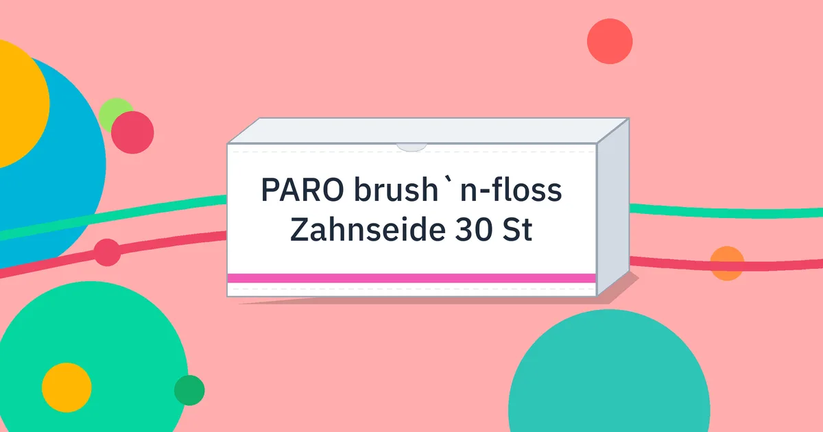 Symbolbild: Packung mit der Aufschrift PARO brush`n-floss Zahnseide 30 St (PZN 17373136) – Verfügbarkeit und Bezug in Apotheken in Frankfurt am Main