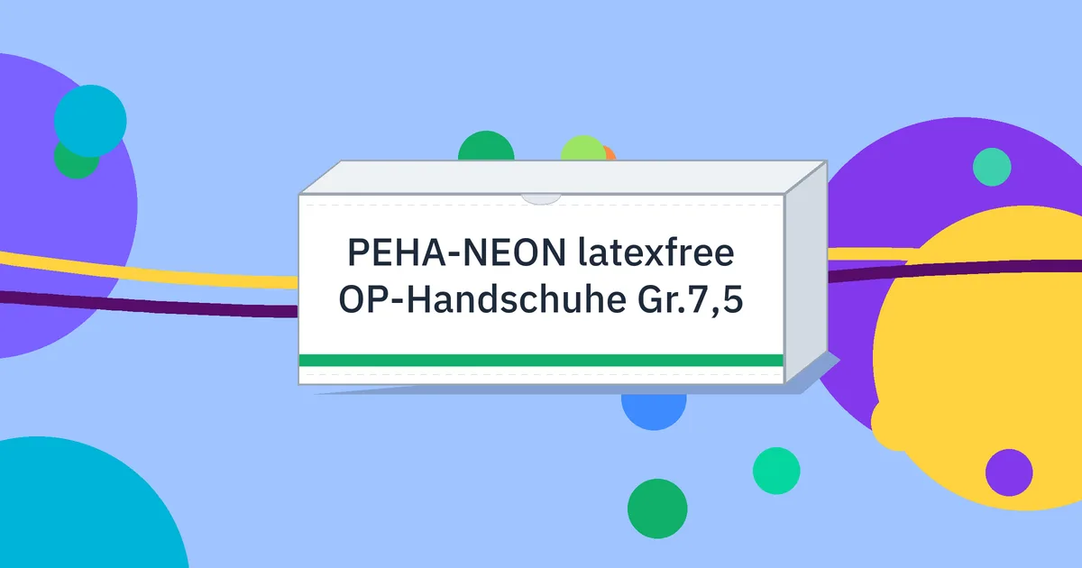 Symbolbild: Packung mit der Aufschrift PEHA-NEON latexfree OP-Handschuhe Gr.7,5 (PZN 10387218) – Verfügbarkeit und Bezug in Apotheken in Frankfurt am Main