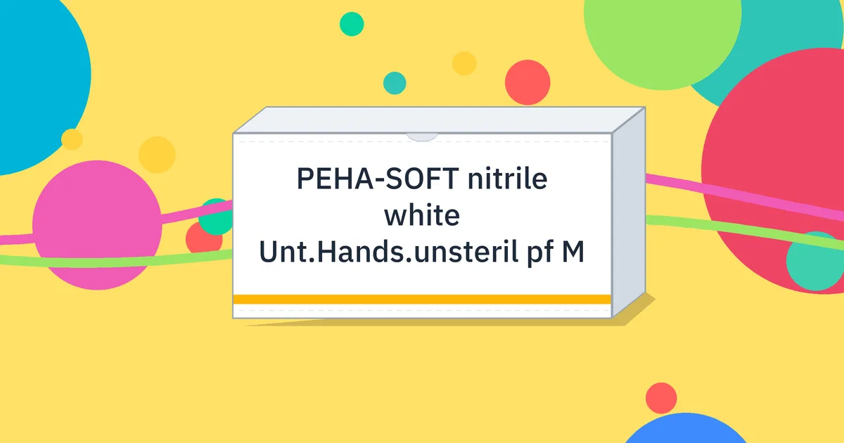 Symbolbild: Packung mit der Aufschrift PEHA-SOFT nitrile white Unt.Hands.unsteril pf M (PZN 09339036) – Verfügbarkeit und Bezug in Apotheken in Frankfurt am Main