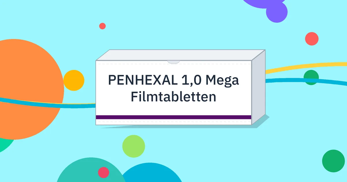 Symbolbild: Packung mit der Aufschrift PENHEXAL 1,0 Mega Filmtabletten (PZN 06190384) – Verfügbarkeit und Bezug in Apotheken in Frankfurt am Main