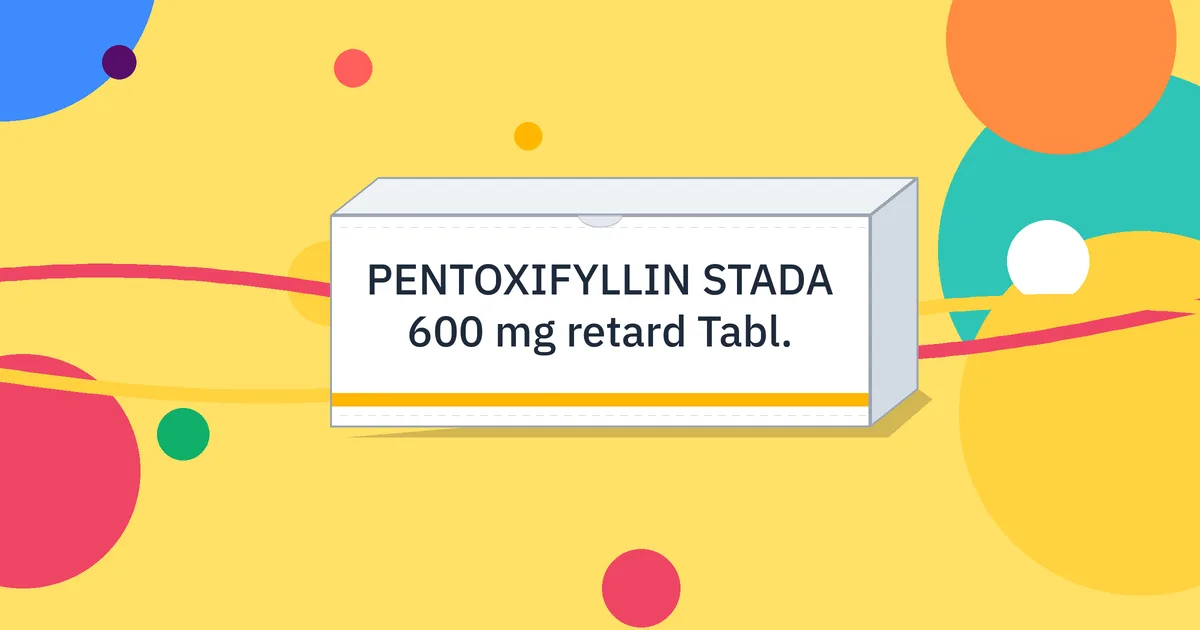Symbolbild: Packung mit der Aufschrift PENTOXIFYLLIN STADA 600 mg retard Tabl. (PZN 00177276) – Verfügbarkeit und Bezug in Apotheken in Frankfurt am Main