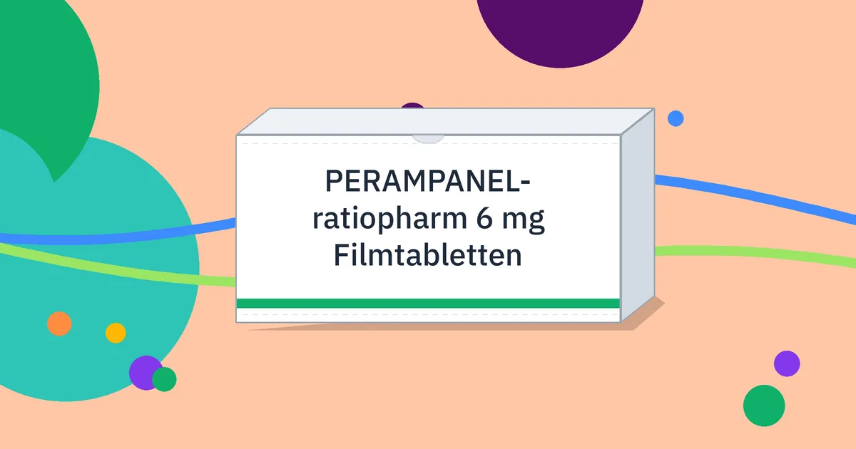 Symbolbild: Packung mit der Aufschrift PERAMPANEL-ratiopharm 6 mg Filmtabletten (PZN 20106870) – Verfügbarkeit und Bezug in Apotheken in Frankfurt am Main