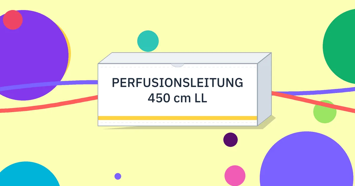 Symbolbild: Packung mit der Aufschrift PERFUSIONSLEITUNG 450 cm LL (PZN 17487124) – Verfügbarkeit und Bezug in Apotheken in Frankfurt am Main