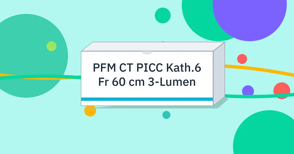 Symbolbild: Packung mit der Aufschrift PFM CT PICC Kath.6 Fr 60 cm 3-Lumen (PZN 11165632) – Verfügbarkeit und Bezug in Apotheken in Frankfurt am Main