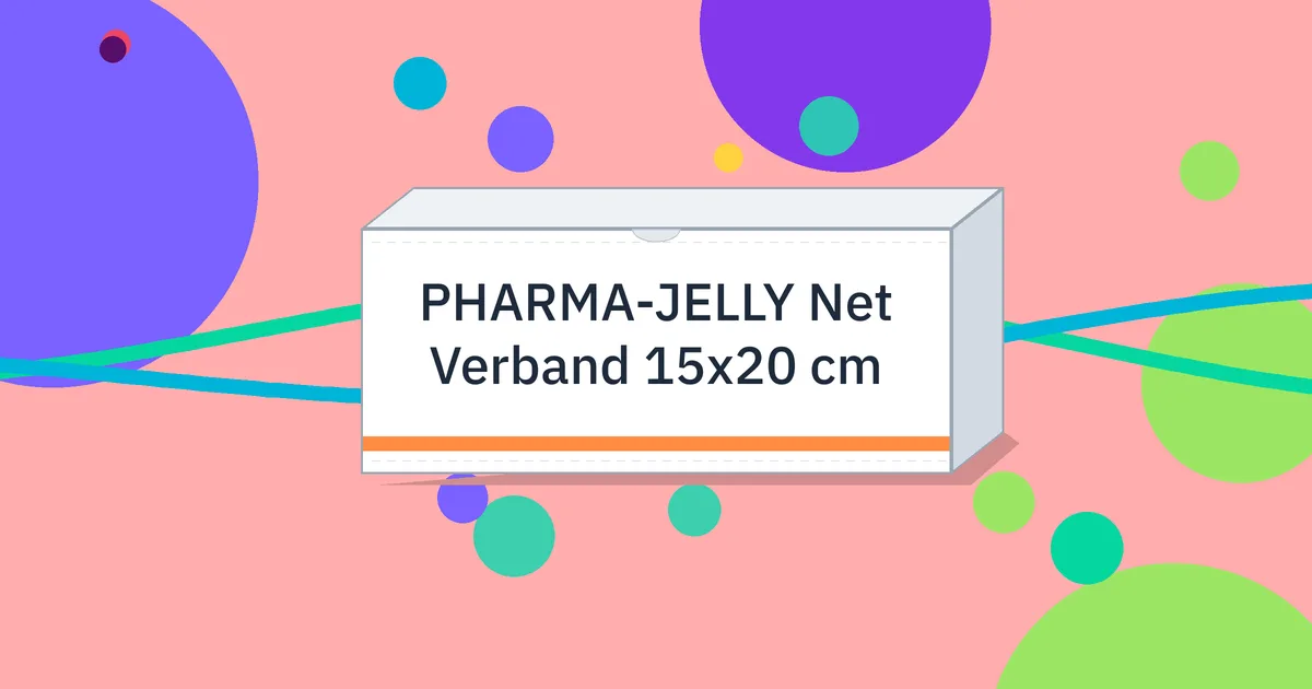 Symbolbild: Packung mit der Aufschrift PHARMA-JELLY Net Verband 15x20 cm (PZN 12897573) – Verfügbarkeit und Bezug in Apotheken in Frankfurt am Main