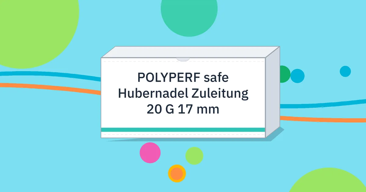 Symbolbild: Packung mit der Aufschrift POLYPERF safe Hubernadel Zuleitung 20 G 17 mm (PZN 13866333) – Verfügbarkeit und Bezug in Apotheken in Frankfurt am Main