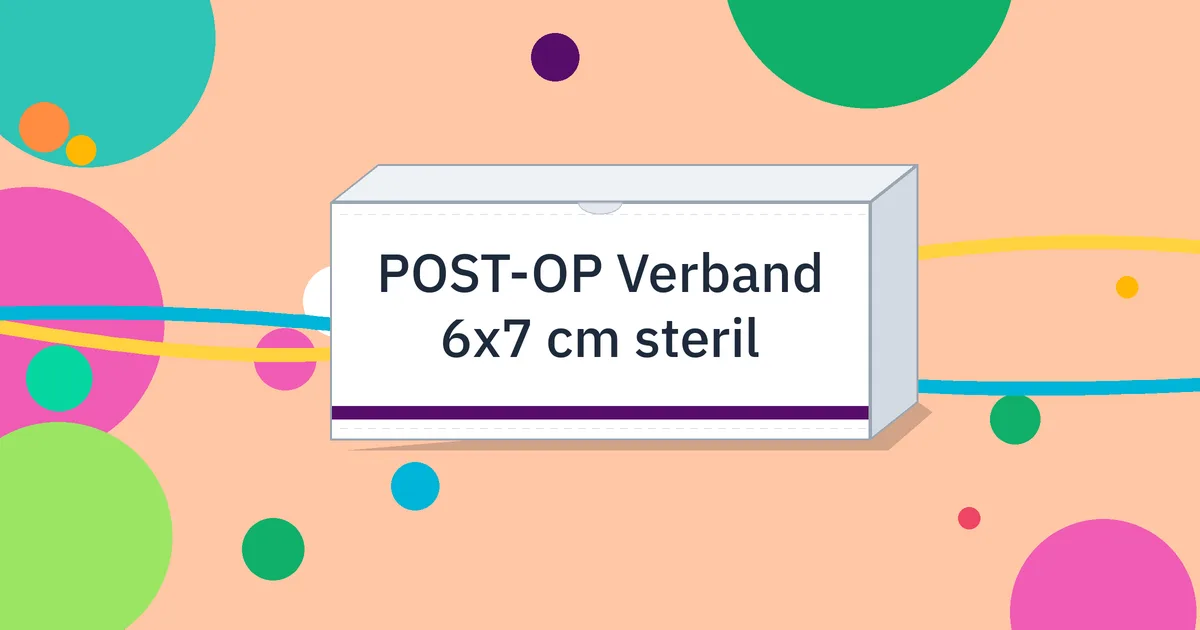 Symbolbild: Packung mit der Aufschrift POST-OP Verband 6x7 cm steril (PZN 17562251) – Verfügbarkeit und Bezug in Apotheken in Frankfurt am Main