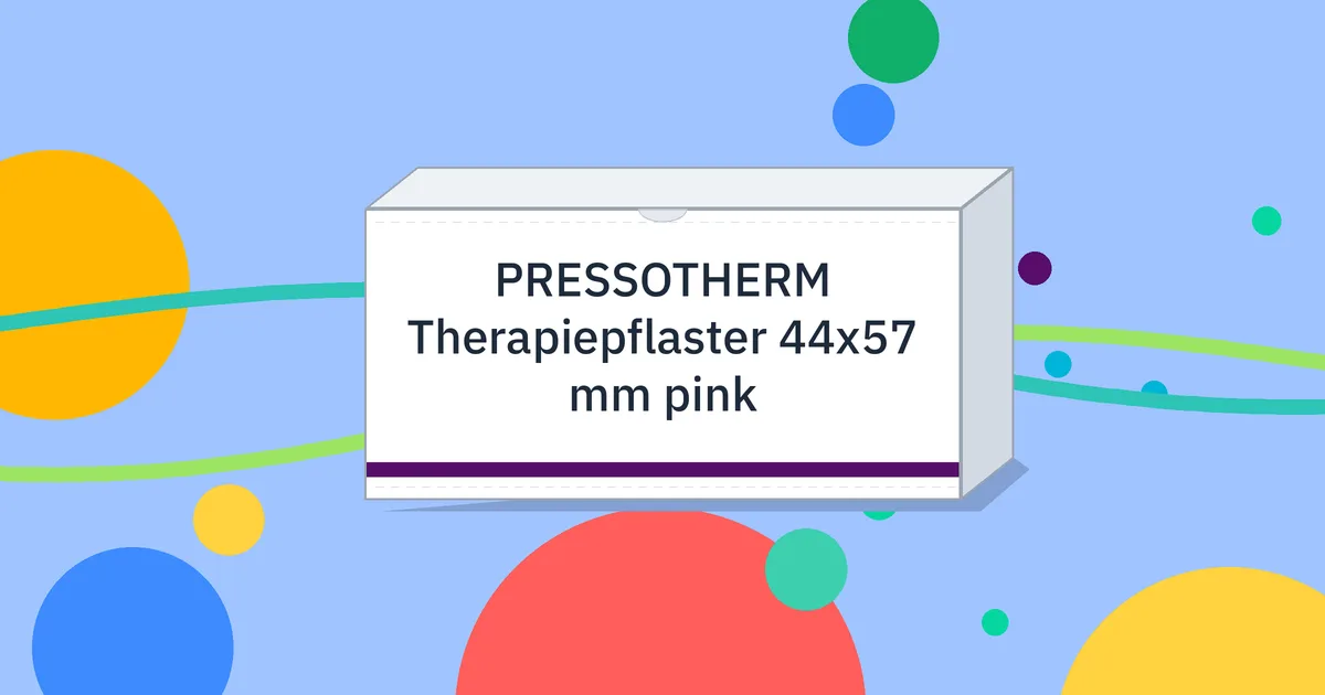 Symbolbild: Packung mit der Aufschrift PRESSOTHERM Therapiepflaster 44x57 mm pink (PZN 11109993) – Verfügbarkeit und Bezug in Apotheken in Frankfurt am Main
