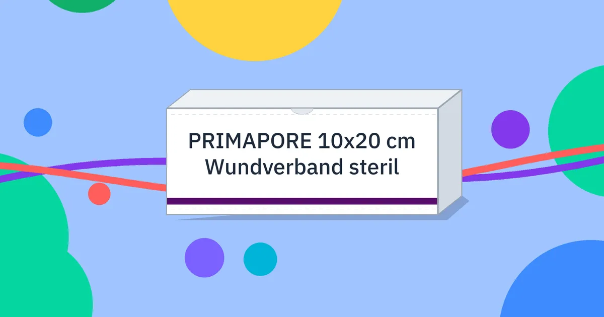Symbolbild: Packung mit der Aufschrift PRIMAPORE 10x20 cm Wundverband steril (PZN 16784417) – Verfügbarkeit und Bezug in Apotheken in Frankfurt am Main