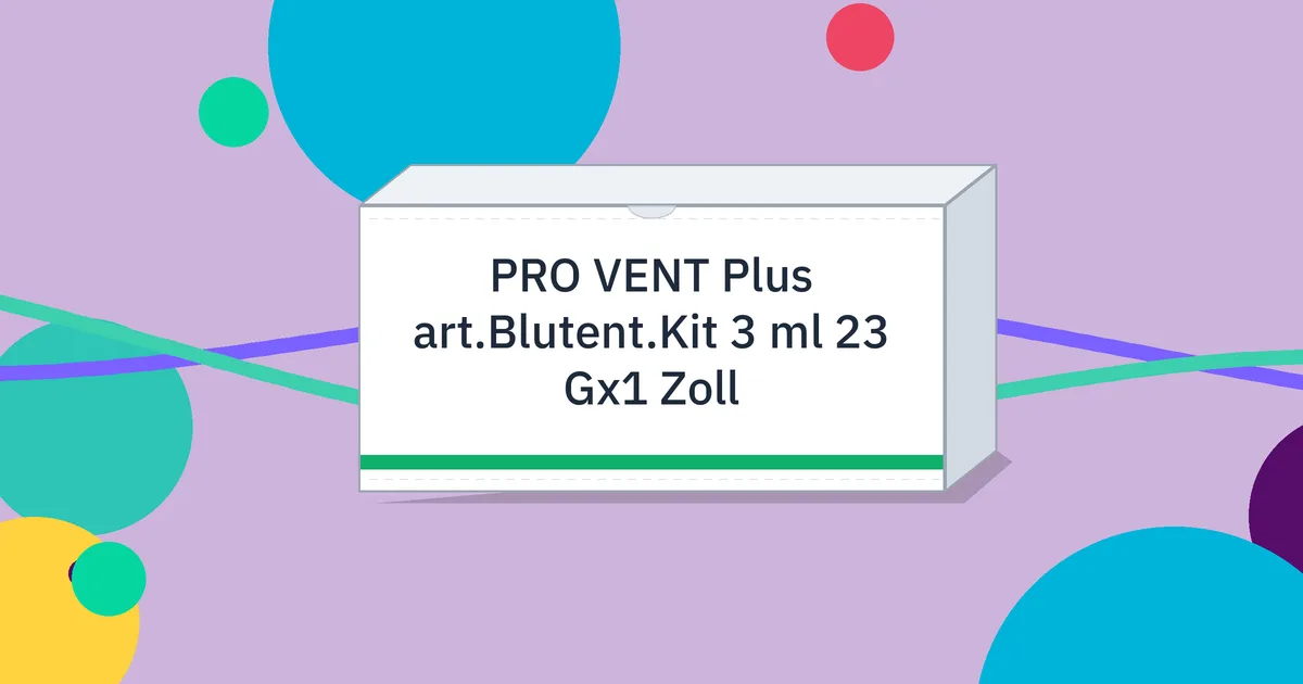 Symbolbild: Packung mit der Aufschrift PRO VENT Plus art.Blutent.Kit 3 ml 23 Gx1 Zoll (PZN 09216925) – Verfügbarkeit und Bezug in Apotheken in Frankfurt am Main