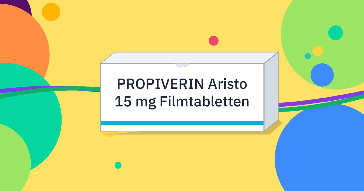 Symbolbild: Packung mit der Aufschrift PROPIVERIN Aristo 15 mg Filmtabletten (PZN 07795474) – Verfügbarkeit und Bezug in Apotheken in Frankfurt am Main
