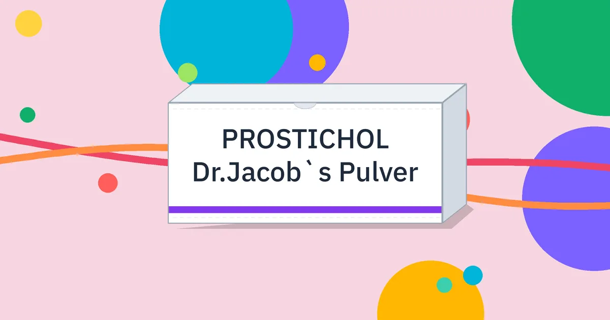 Symbolbild: Packung mit der Aufschrift PROSTICHOL Dr.Jacob`s Pulver (PZN 18232018) – Verfügbarkeit und Bezug in Apotheken in Frankfurt am Main