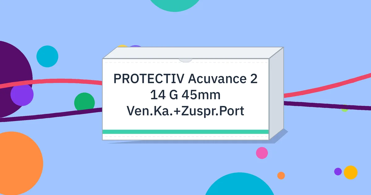Symbolbild: Packung mit der Aufschrift PROTECTIV Acuvance 2 14 G 45mm Ven.Ka.+Zuspr.Port (PZN 17164409) – Verfügbarkeit und Bezug in Apotheken in Frankfurt am Main