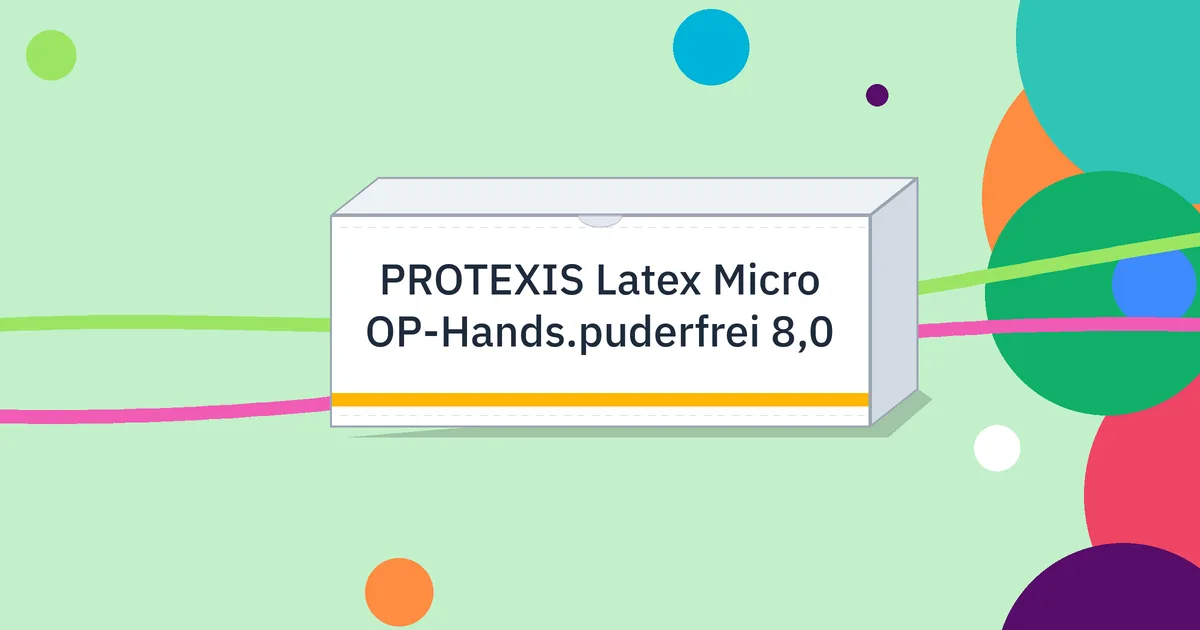 Symbolbild: Packung mit der Aufschrift PROTEXIS Latex Micro OP-Hands.puderfrei 8,0 (PZN 20692684) – Verfügbarkeit und Bezug in Apotheken in Frankfurt am Main