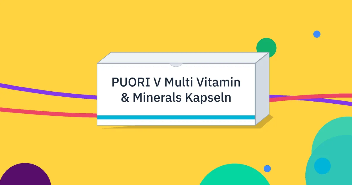 Symbolbild: Packung mit der Aufschrift PUORI V Multi Vitamin & Minerals Kapseln (PZN 17291059) – Verfügbarkeit und Bezug in Apotheken in Frankfurt am Main