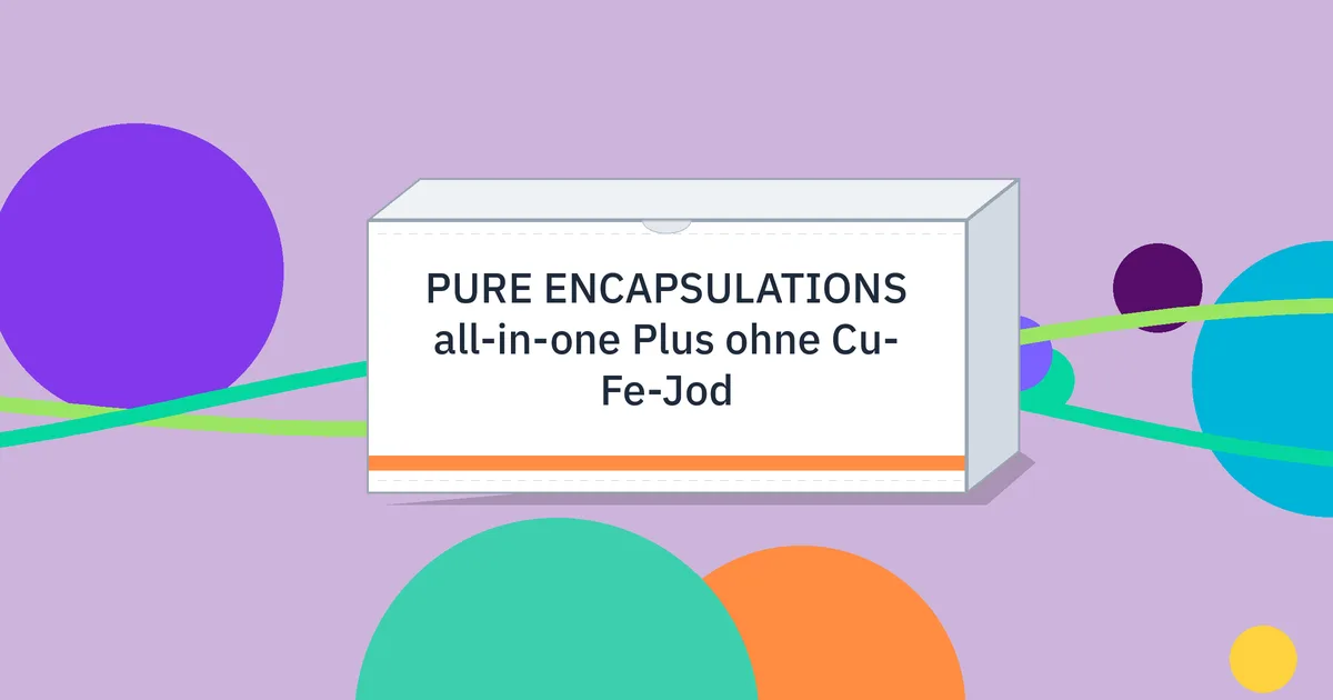 Symbolbild: Packung mit der Aufschrift PURE ENCAPSULATIONS all-in-one Plus ohne Cu-Fe-Jod (PZN 18701080) – Verfügbarkeit und Bezug in Apotheken in Frankfurt am Main
