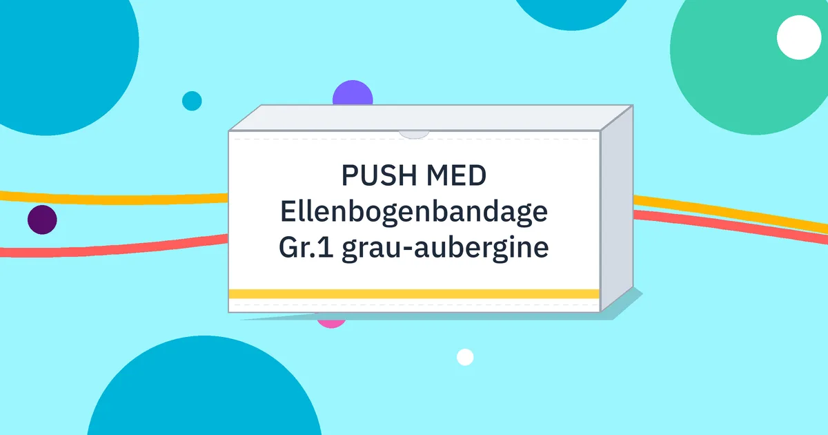 Symbolbild: Packung mit der Aufschrift PUSH MED Ellenbogenbandage Gr.1 grau-aubergine (PZN 04860113) – Verfügbarkeit und Bezug in Apotheken in Frankfurt am Main