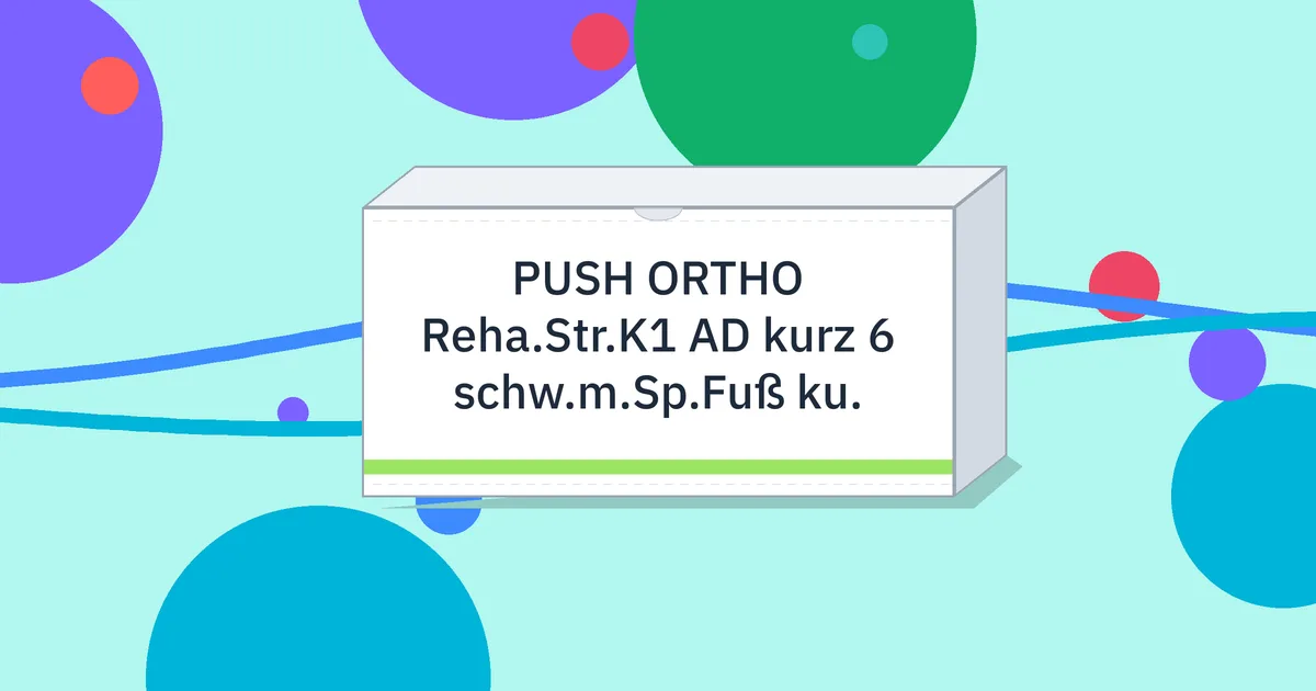 Symbolbild: Packung mit der Aufschrift PUSH ORTHO Reha.Str.K1 AD kurz 6 schw.m.Sp.Fuß ku. (PZN 19157460) – Verfügbarkeit und Bezug in Apotheken in Frankfurt am Main