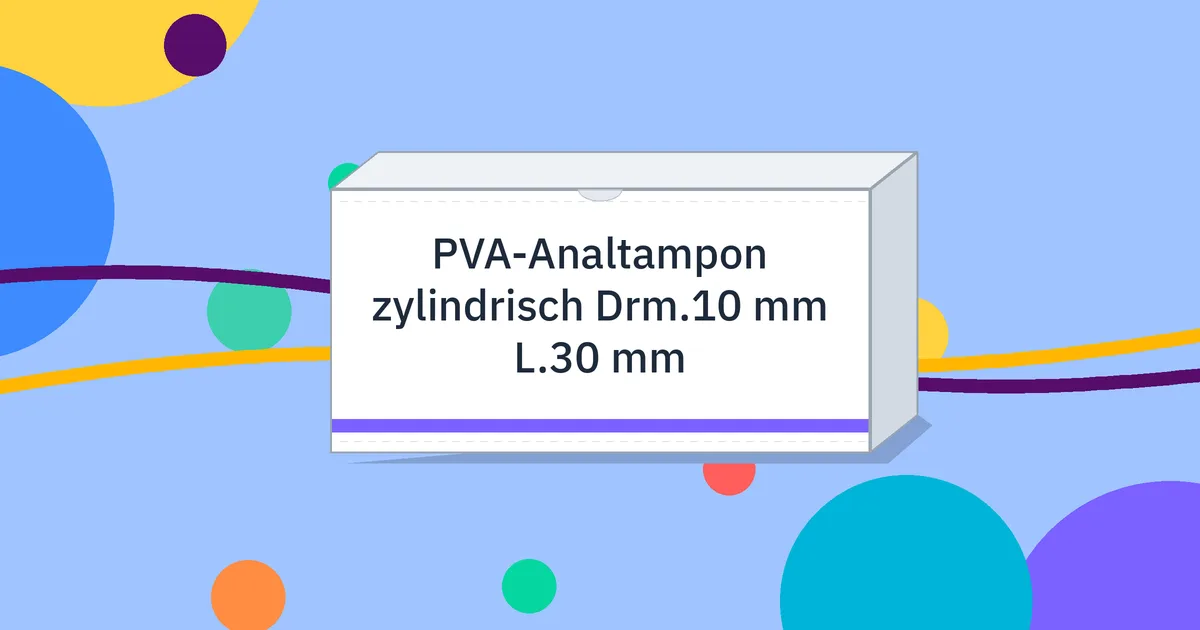Symbolbild: Packung mit der Aufschrift PVA-Analtampon zylindrisch Drm.10 mm L.30 mm (PZN 12551627) – Verfügbarkeit und Bezug in Apotheken in Frankfurt am Main