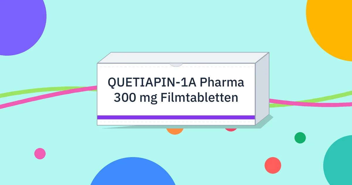 Symbolbild: Packung mit der Aufschrift QUETIAPIN-1A Pharma 300 mg Filmtabletten (PZN 09494937) – Verfügbarkeit und Bezug in Apotheken in Frankfurt am Main