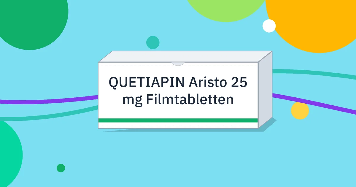 Symbolbild: Packung mit der Aufschrift QUETIAPIN Aristo 25 mg Filmtabletten (PZN 14385707) – Verfügbarkeit und Bezug in Apotheken in Frankfurt am Main