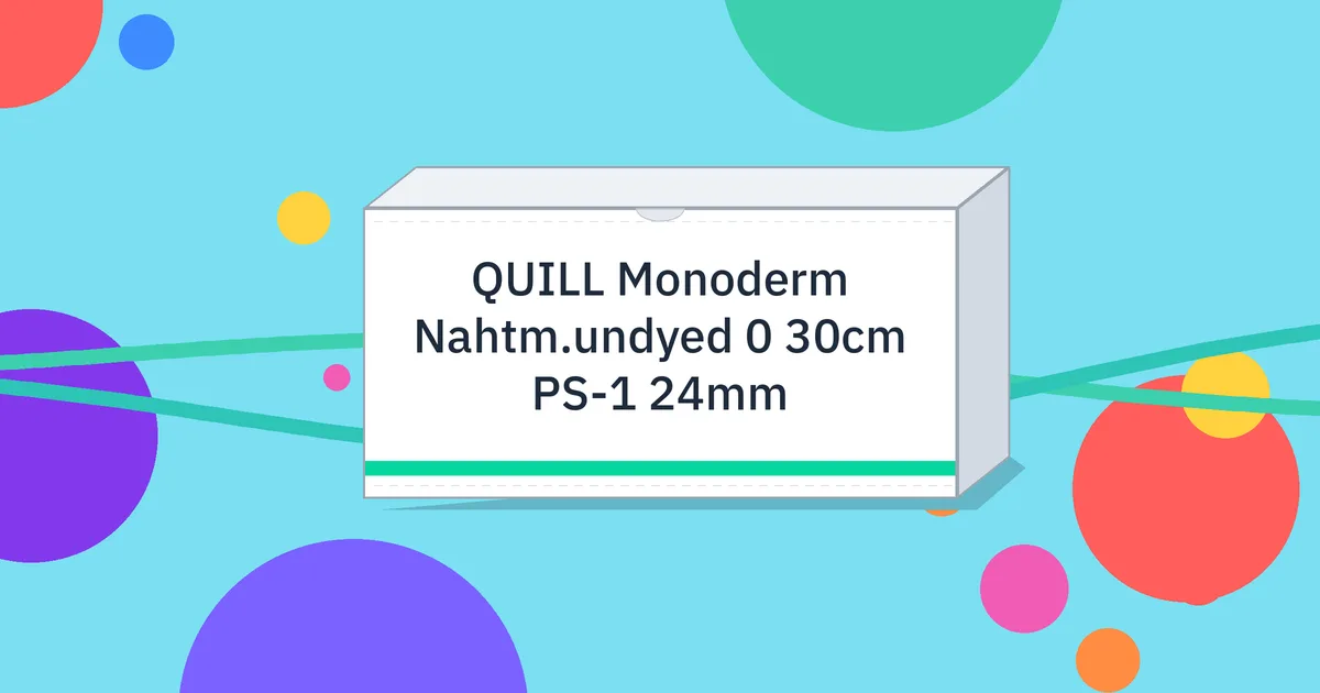 Symbolbild: Packung mit der Aufschrift QUILL Monoderm Nahtm.undyed 0 30cm PS-1 24mm (PZN 17988197) – Verfügbarkeit und Bezug in Apotheken in Frankfurt am Main