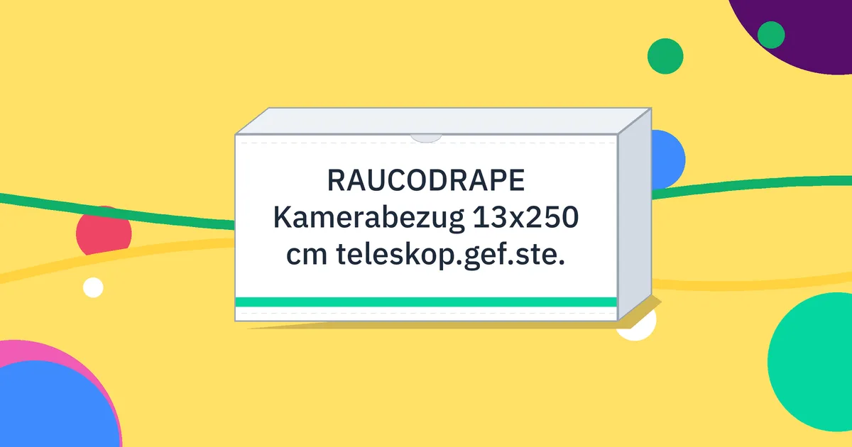 Symbolbild: Packung mit der Aufschrift RAUCODRAPE Kamerabezug 13x250 cm teleskop.gef.ste. (PZN 15636212) – Verfügbarkeit und Bezug in Apotheken in Frankfurt am Main