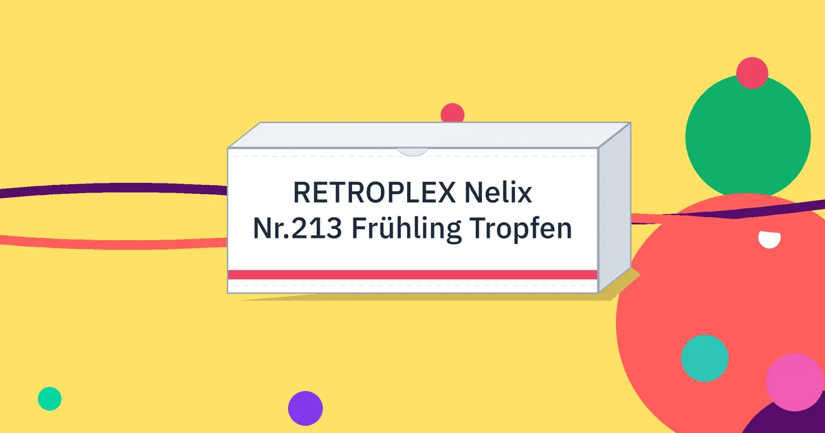 Symbolbild: Packung mit der Aufschrift RETROPLEX Nelix Nr.213 Frühling Tropfen (PZN 18443034) – Verfügbarkeit und Bezug in Apotheken in Frankfurt am Main