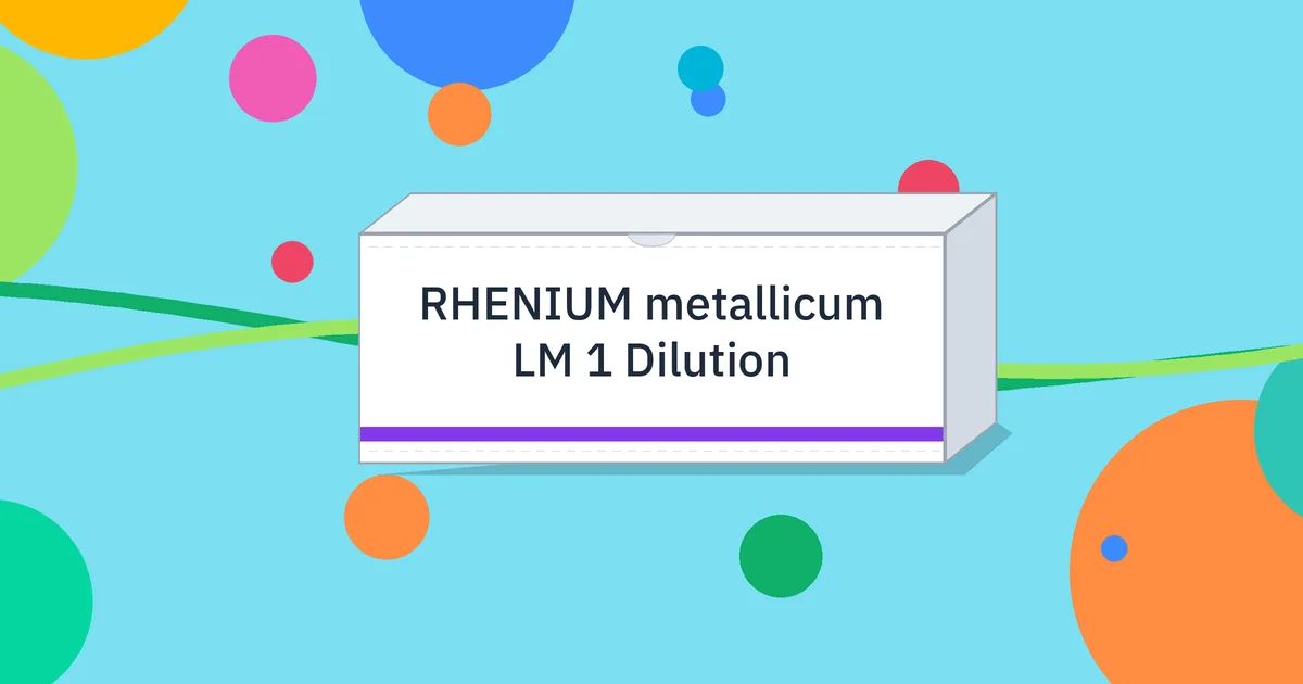 Symbolbild: Packung mit der Aufschrift RHENIUM metallicum LM 1 Dilution (PZN 13048876) – Verfügbarkeit und Bezug in Apotheken in Frankfurt am Main