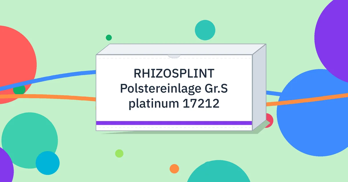 Symbolbild: Packung mit der Aufschrift RHIZOSPLINT Polstereinlage Gr.S platinum 17212 (PZN 19432245) – Verfügbarkeit und Bezug in Apotheken in Frankfurt am Main