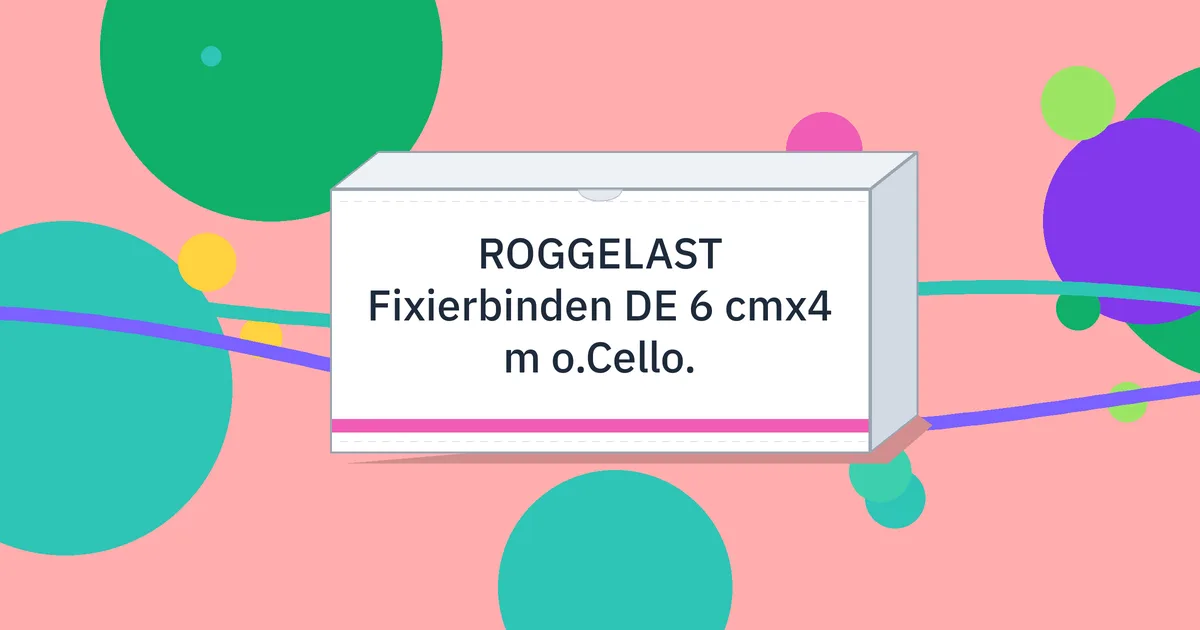 Symbolbild: Packung mit der Aufschrift ROGGELAST Fixierbinden DE 6 cmx4 m o.Cello. (PZN 18375284) – Verfügbarkeit und Bezug in Apotheken in Frankfurt am Main