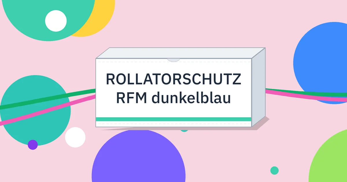 Symbolbild: Packung mit der Aufschrift ROLLATORSCHUTZ RFM dunkelblau (PZN 13330710) – Verfügbarkeit und Bezug in Apotheken in Frankfurt am Main