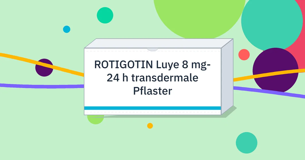 Symbolbild: Packung mit der Aufschrift ROTIGOTIN Luye 8 mg-24 h transdermale Pflaster (PZN 19379479) – Verfügbarkeit und Bezug in Apotheken in Frankfurt am Main