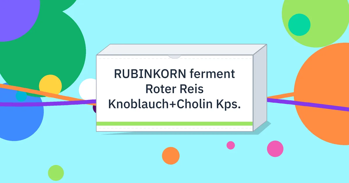 Symbolbild: Packung mit der Aufschrift RUBINKORN ferment Roter Reis Knoblauch+Cholin Kps. (PZN 19295311) – Verfügbarkeit und Bezug in Apotheken in Frankfurt am Main