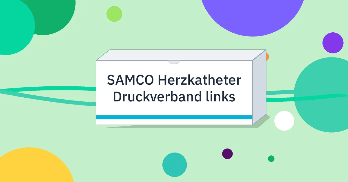 Symbolbild: Packung mit der Aufschrift SAMCO Herzkatheter Druckverband links (PZN 09268514) – Verfügbarkeit und Bezug in Apotheken in Frankfurt am Main