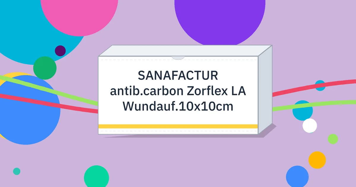Symbolbild: Packung mit der Aufschrift SANAFACTUR antib.carbon Zorflex LA Wundauf.10x10cm (PZN 16204851) – Verfügbarkeit und Bezug in Apotheken in Frankfurt am Main