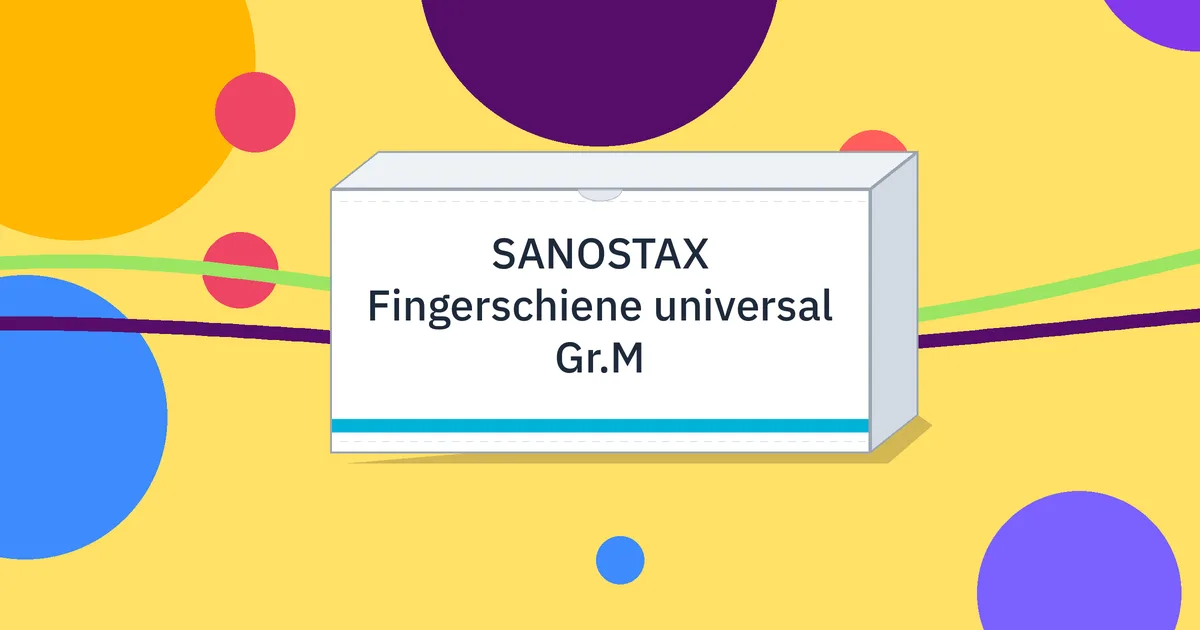 Symbolbild: Packung mit der Aufschrift SANOSTAX Fingerschiene universal Gr.M (PZN 10288410) – Verfügbarkeit und Bezug in Apotheken in Frankfurt am Main