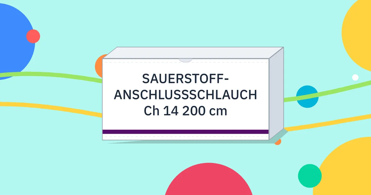Symbolbild: Packung mit der Aufschrift SAUERSTOFF-ANSCHLUSSSCHLAUCH Ch 14 200 cm (PZN 08434732) – Verfügbarkeit und Bezug in Apotheken in Frankfurt am Main