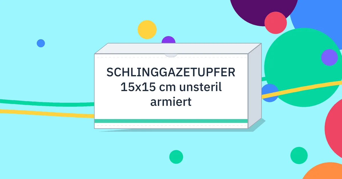 Symbolbild: Packung mit der Aufschrift SCHLINGGAZETUPFER 15x15 cm unsteril armiert (PZN 07200334) – Verfügbarkeit und Bezug in Apotheken in Frankfurt am Main
