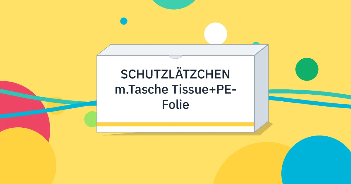 Symbolbild: Packung mit der Aufschrift SCHUTZLÄTZCHEN m.Tasche Tissue+PE-Folie (PZN 18020641) – Verfügbarkeit und Bezug in Apotheken in Frankfurt am Main