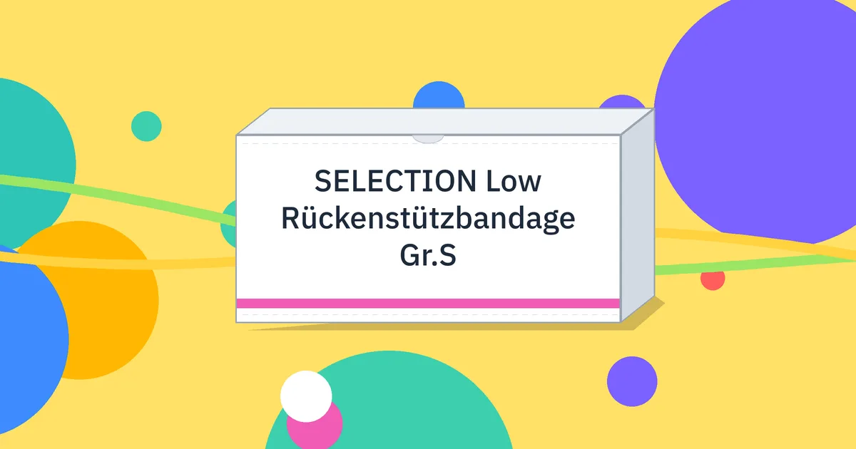 Symbolbild: Packung mit der Aufschrift SELECTION Low Rückenstützbandage Gr.S (PZN 19133442) – Verfügbarkeit und Bezug in Apotheken in Frankfurt am Main
